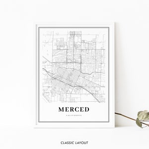 Merced CA Map Print, California USA Map Art Poster, Yosemite Park, City ...
