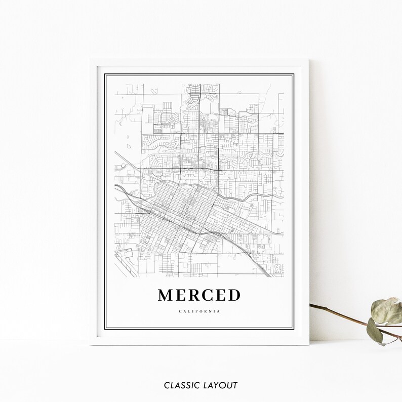 Merced CA Map Print California USA Map Art Poster Yosemite - Etsy