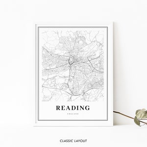 Reading England Map Print, United Kingdom UK Map Art Poster, City ...