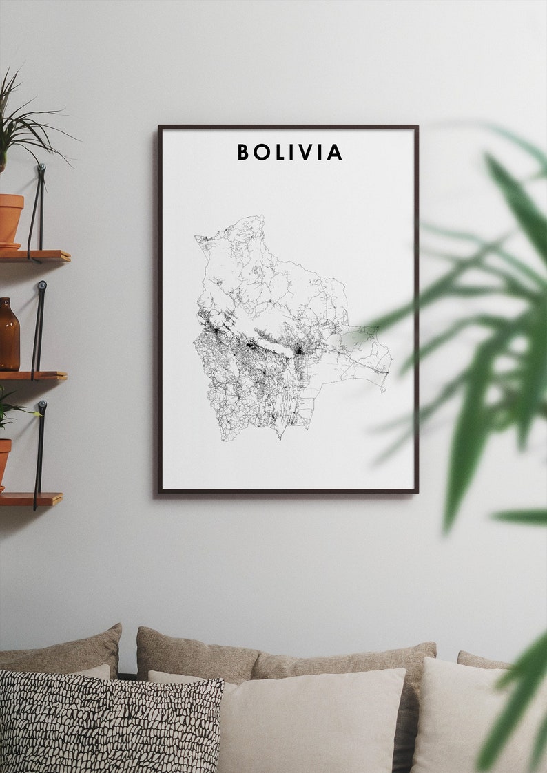 Bolivia Map Print Road Map Poster South America Sucre La Paz | Etsy