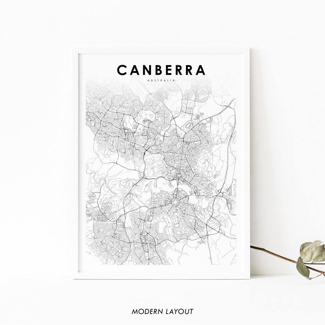 Canberra Area Australia Map Print, Map Art Poster, ACT NSW, City Street ...