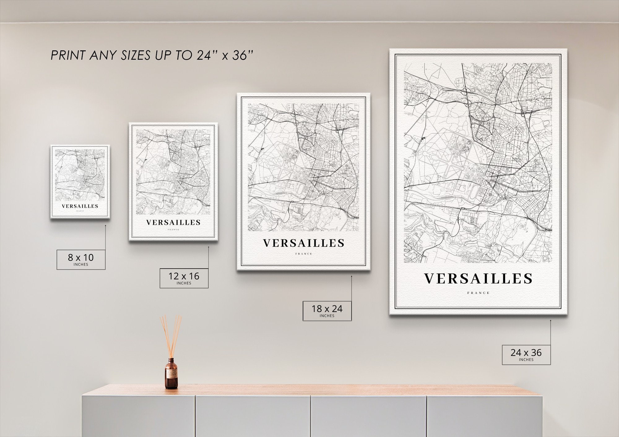 Versailles France Map Print, Map Art Poster, Yvelines Paris, City ...