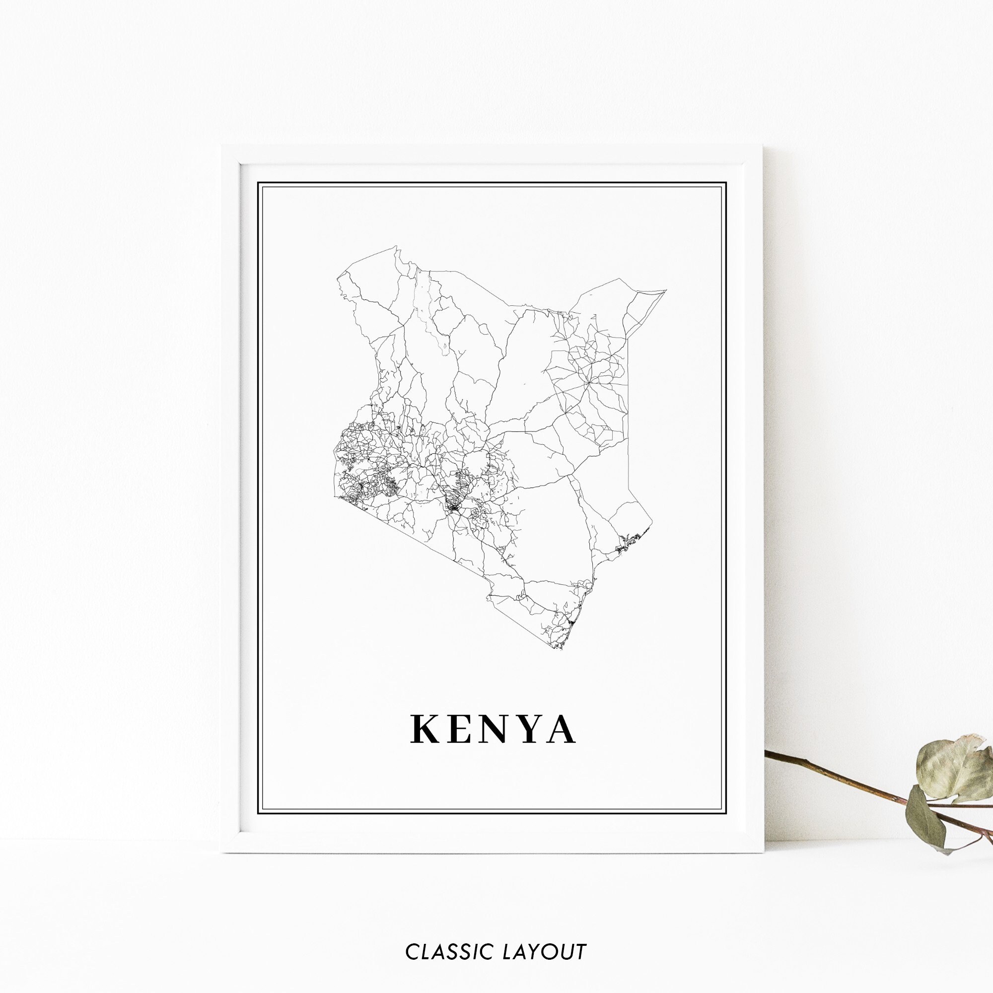 Kenya Map Print Country Road Map Poster Nairobi Mombasa - Etsy
