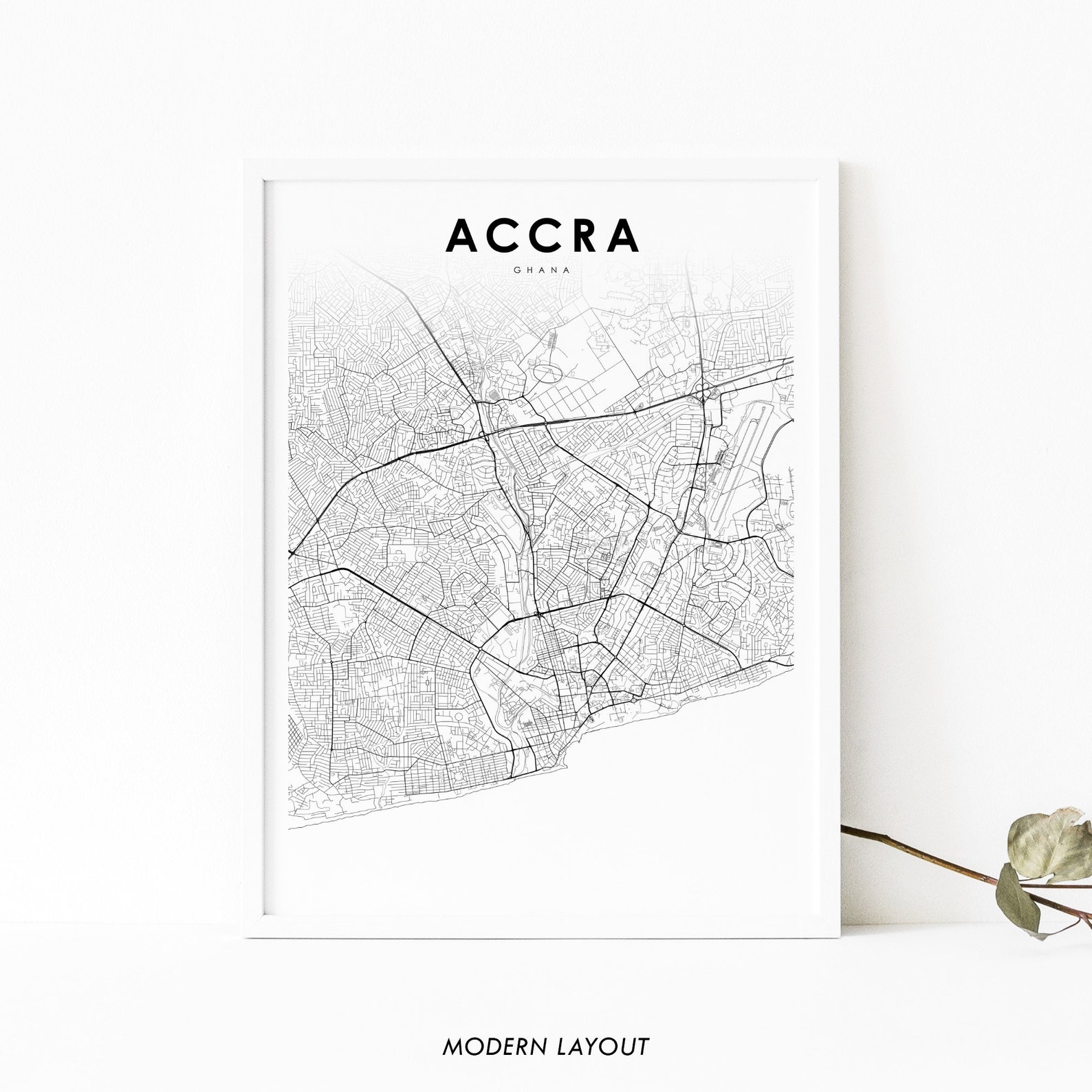 Accra Ghana Map Print Map Art Poster Nkran Ankara City - Etsy