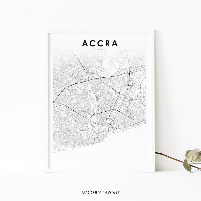 Accra Ghana Map Print Map Art Poster Nkran Ankara City - Etsy