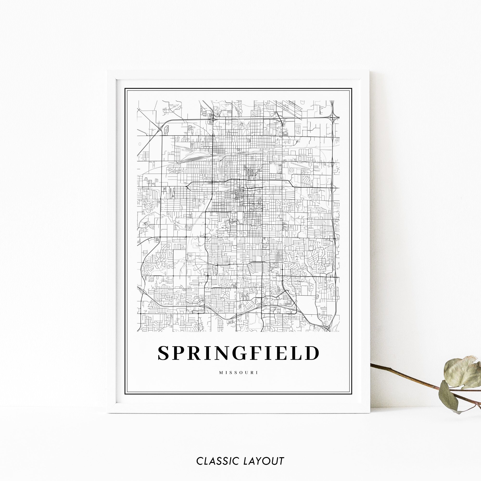 Springfield MO Map Print, Missouri USA Map Art Poster, City Street Road ...
