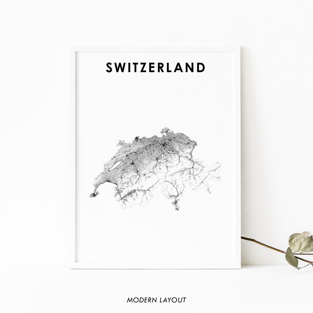 Switzerland Map Print, Road Map Poster, Swiss Schweizerische Suisse ...