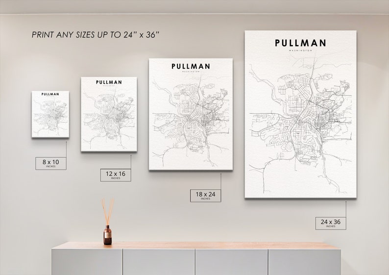 Pullman WA Map Print, Washington USA Map Art Poster, WSU Whitman, City ...