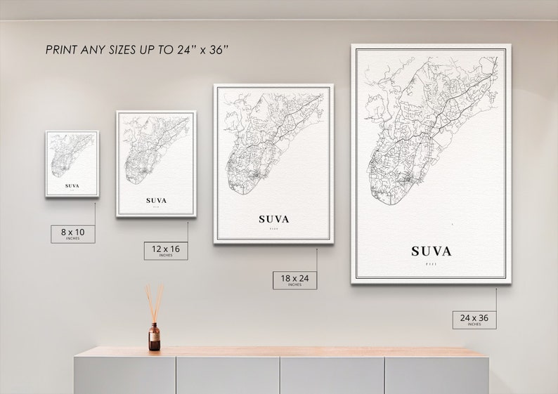 Suva Fiji Map Print, Map Art Poster, Viti Levu, City Street Road Map ...