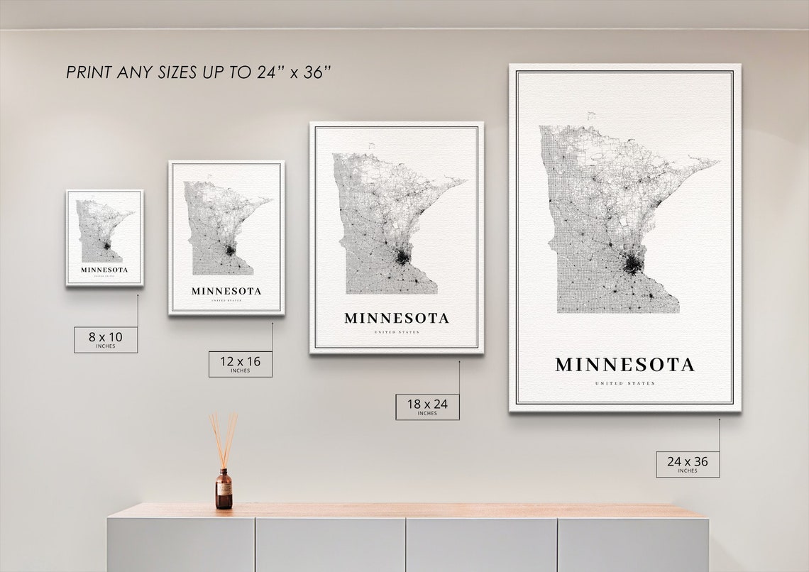 Minnesota Map Print State Road Map Print MN USA United - Etsy