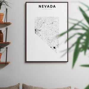 Nevada Map Print, State Road Map Print, NV USA United States Map Art ...