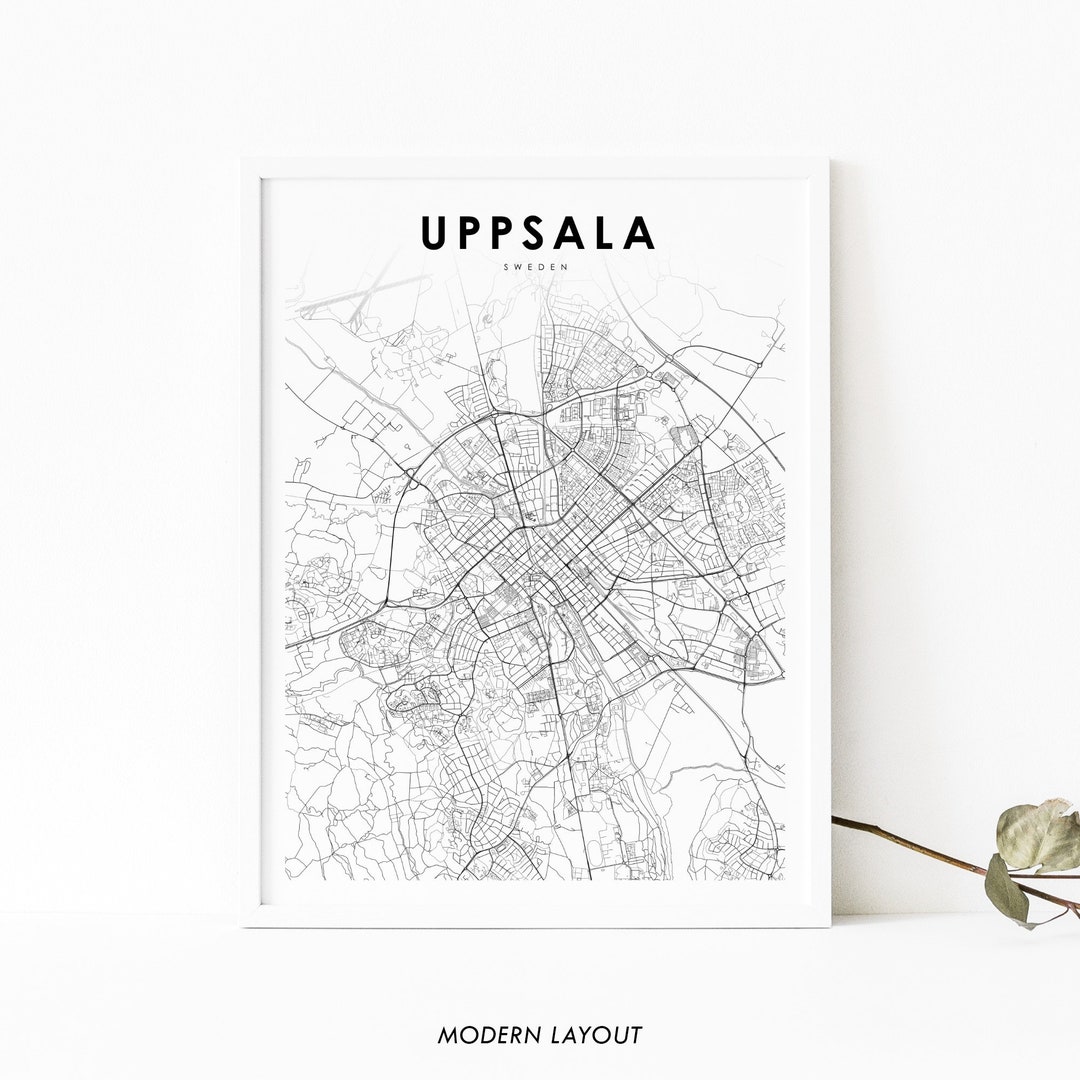 Uppsala Sweden Map Print, Upsala Map Art Poster, City Street Road Map ...