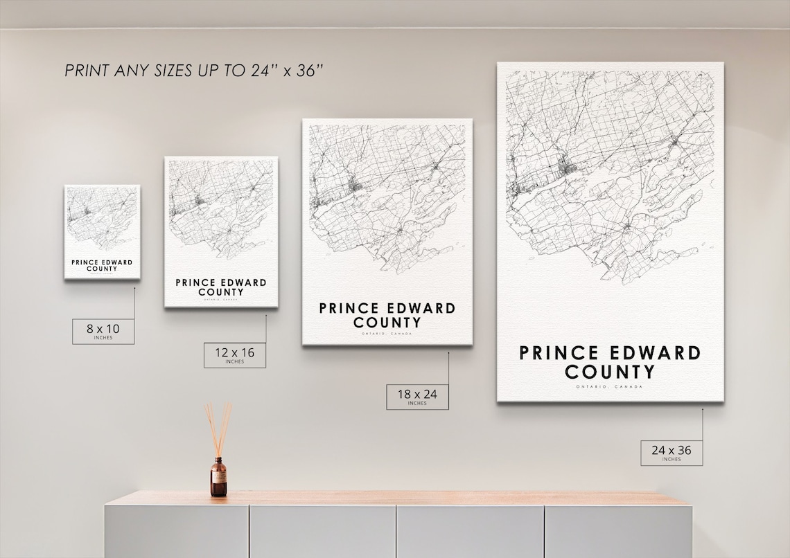 Prince Edward County Ontario Map Print, ON Canada Map Art Poster, City ...