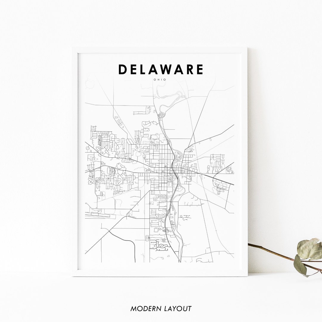 Delaware OH Map Print, Ohio USA Map Art Poster, City Street Road Map ...