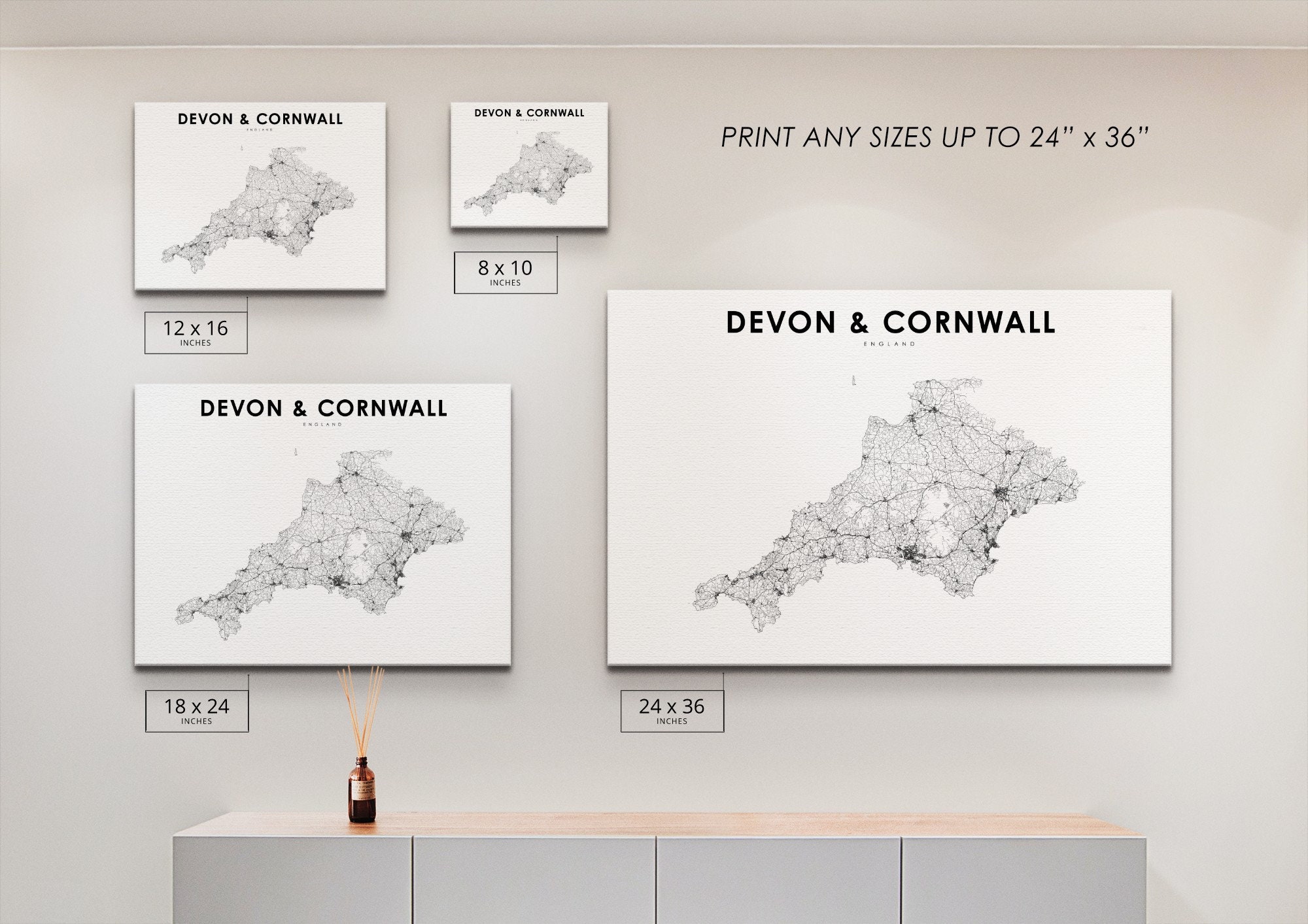 Devon & Cornwall England Map Print UK United Kingdom Road Map | Etsy