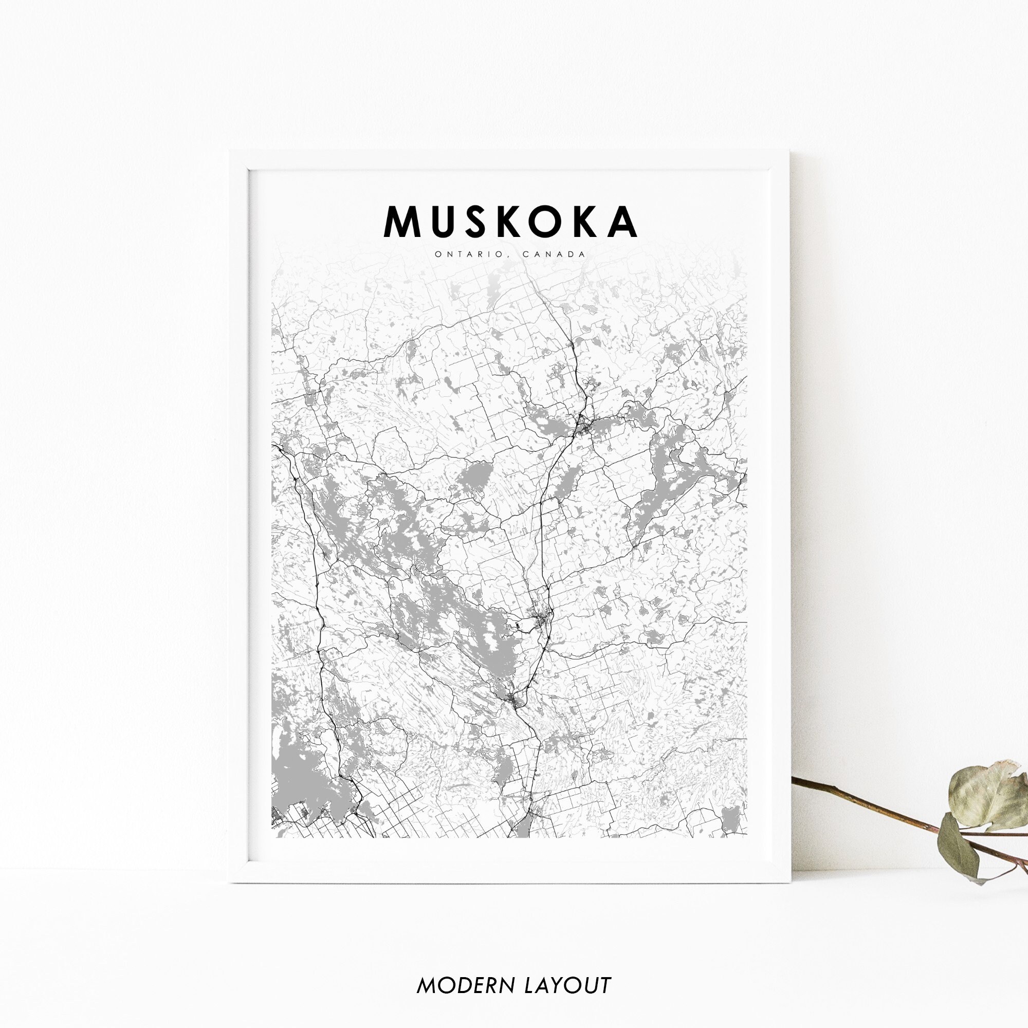 Muskoka Ontario Map Print, ON Canada Map Art Poster, Gravenhurst, City ...