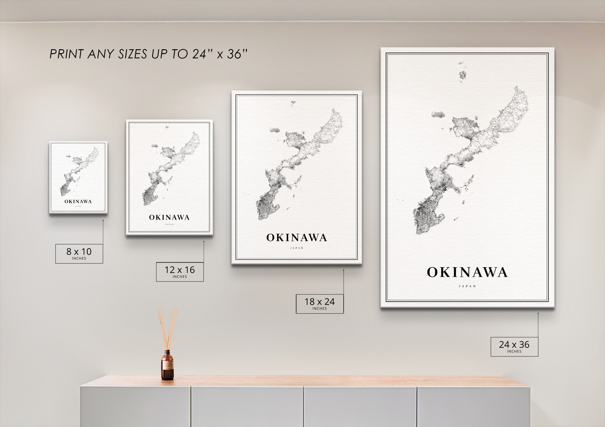 Okinawa Japan Map Print, Map Art Poster, 沖縄 沖縄県 日本 Kyushu, City Street ...