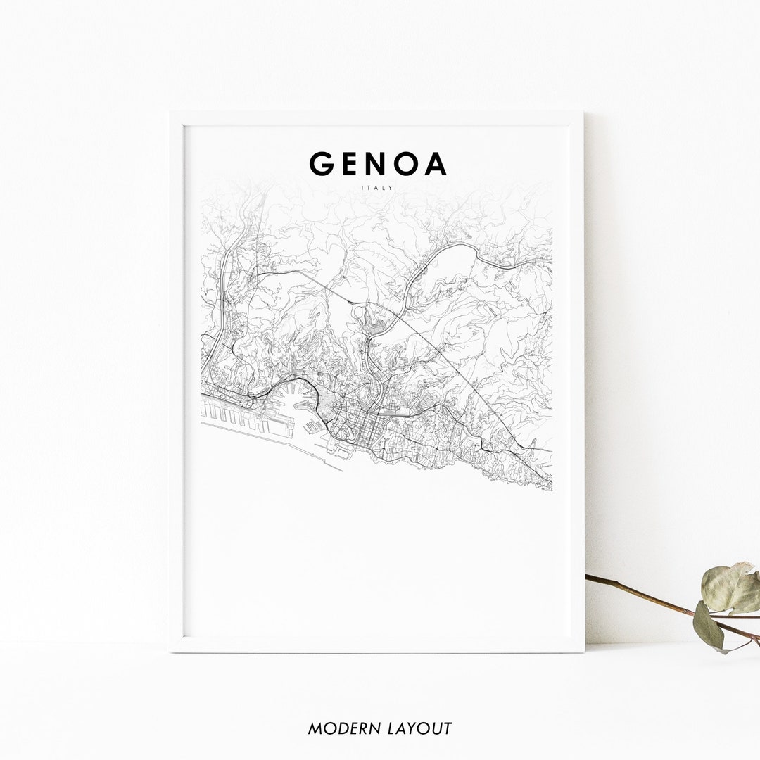 Genoa Italy Map Print, Map Art Poster, Genova Italia Zêna Genua, City ...