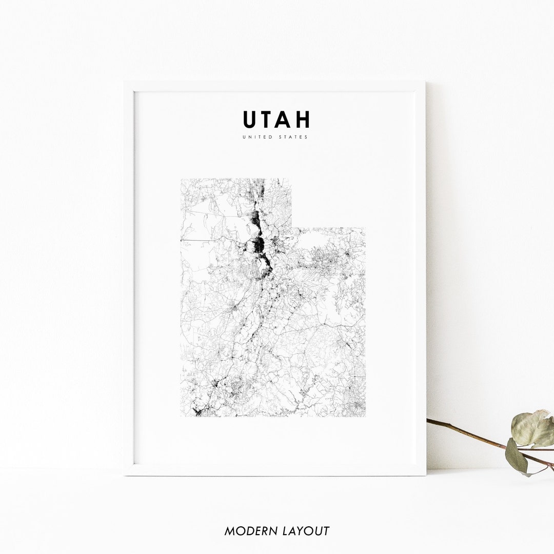 Utah Map Print, State Road Map Print, UT USA United States Map Art ...