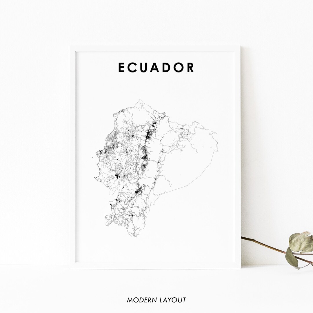 Ecuador Map Print, Country Road Map Poster, Guayaquil Quito South ...