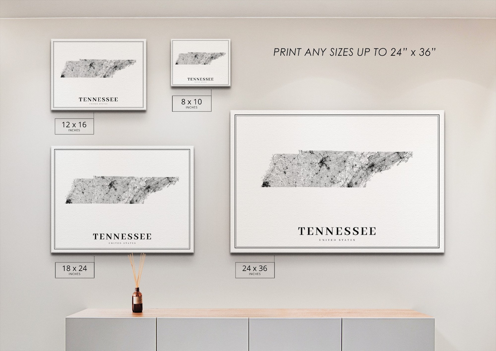 Tennessee Map Print, State Road Map Print, TN USA United States Map Art ...
