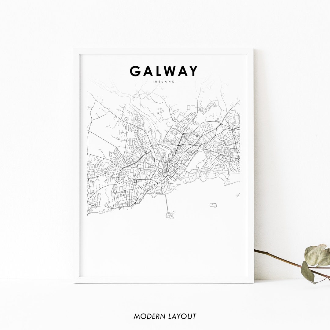 Galway Ireland Map Print, Map Art Poster, Gaillimh Corrib Connacht City ...