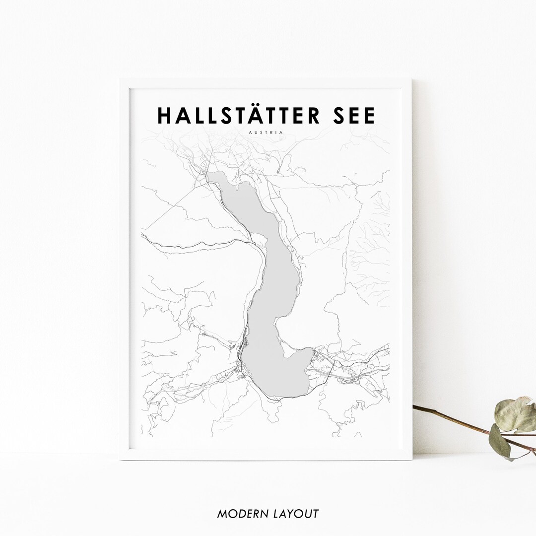 Hallstätter See Austria Map Print, Lake Hallstatt Map Art Poster, City ...