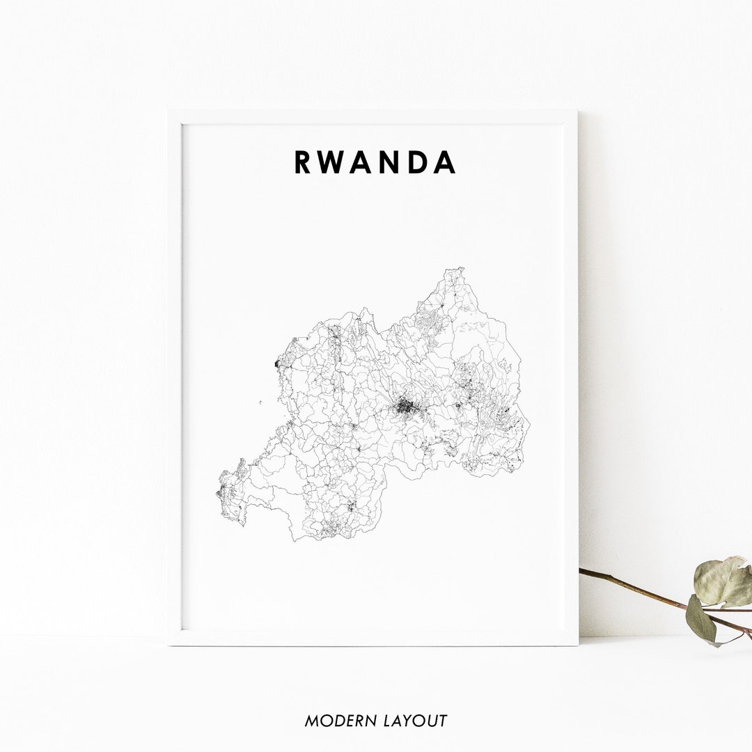 Rwanda Map Print, Country Road Map Poster, Africa Kigali Map Art ...