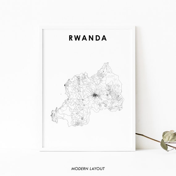 Rwanda Map Print Country Road Map Poster Africa Kigali Map | Etsy