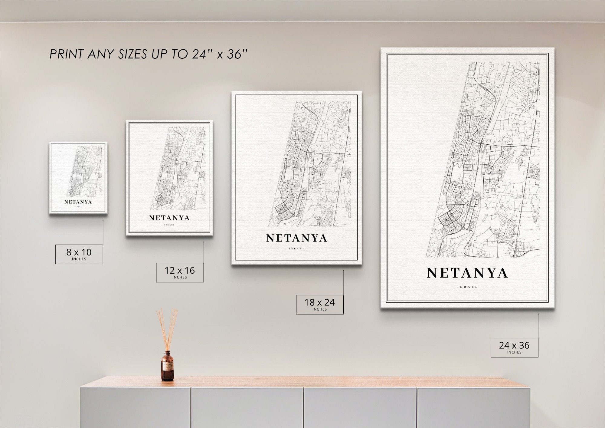 Netanya Israel Map Print, Map Art Poster, City Street Road Map Print ...