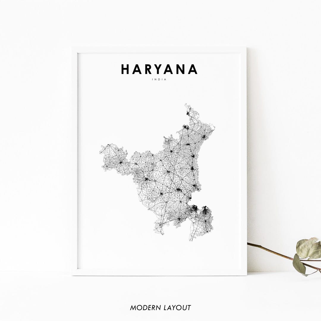 Haryana India Map Print, Road Map Art Poster, Chandigarh Faridabad ...