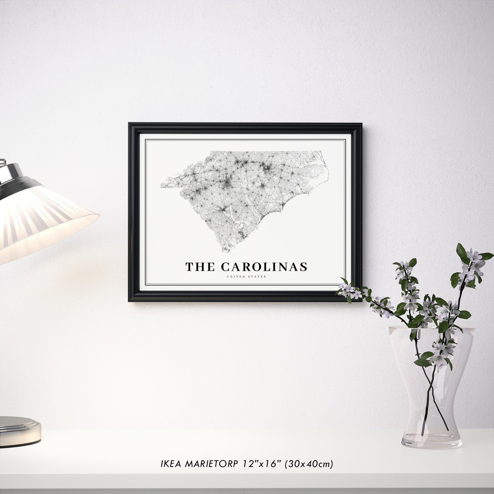 The Carolinas Map Print, State Road Map Print, NC SC USA United States ...