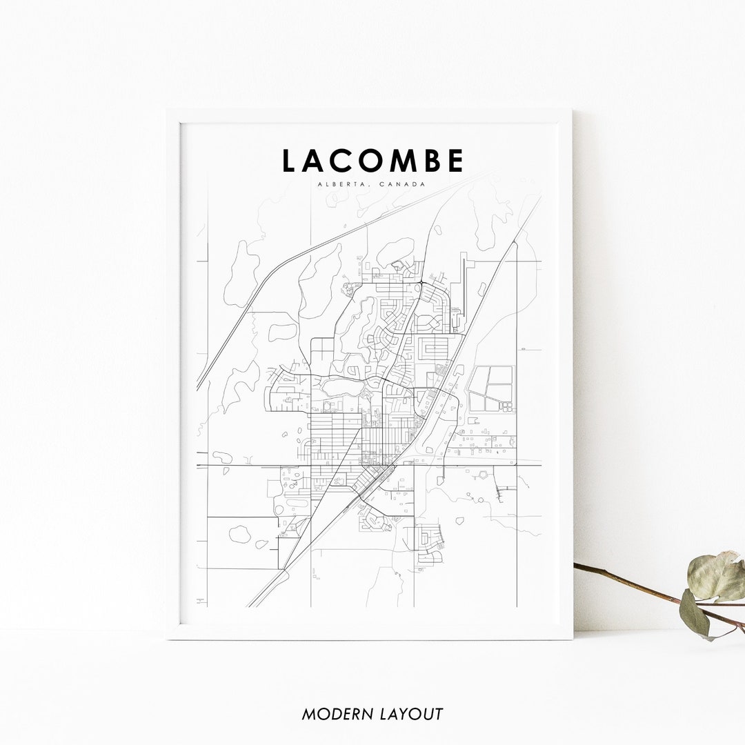 Lacombe Alberta Map Print, AB Canada Map Art Poster, Red Deer, City ...