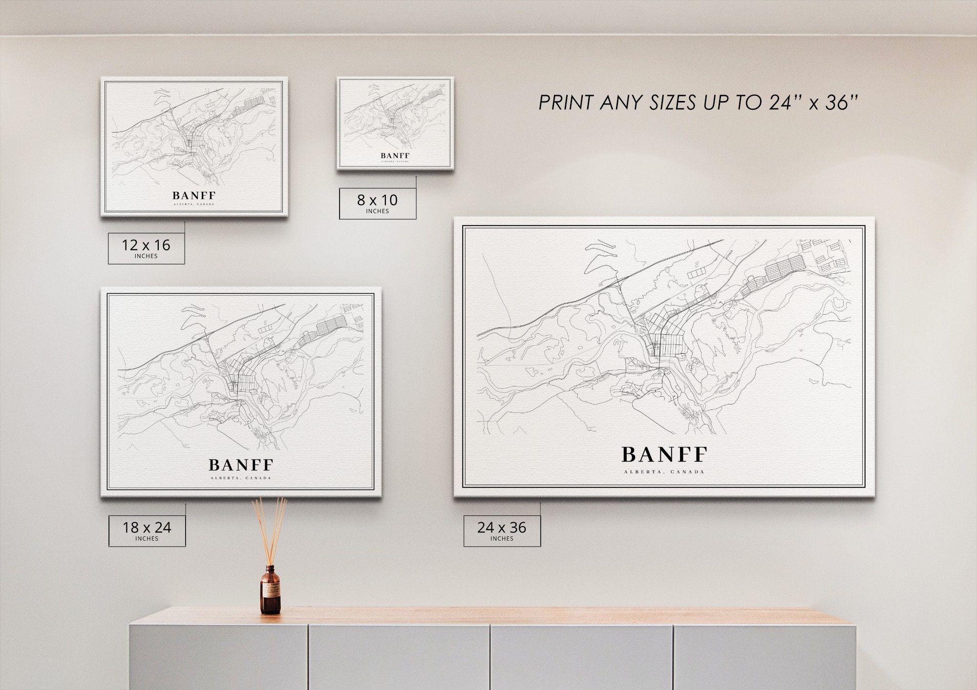 Banff Alberta Map Print AB Canada Map Art Poster Canmore - Etsy Canada