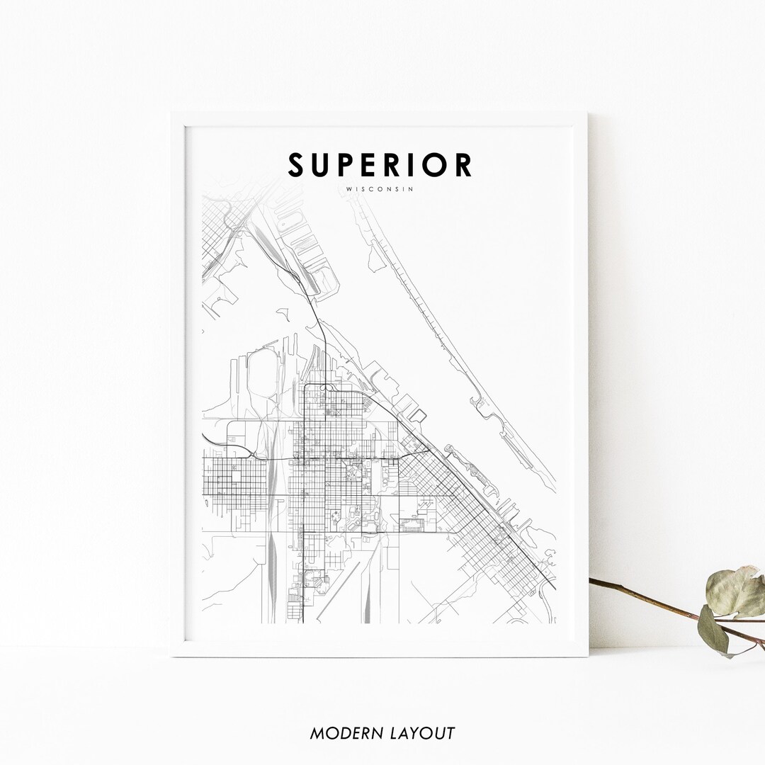 Superior WI Map Print Wisconsin USA Map Art Poster Douglas - Etsy