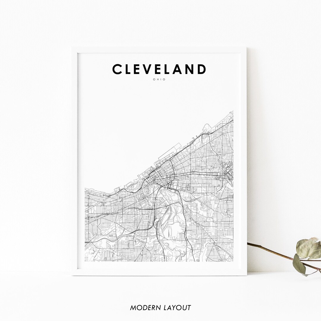 Cleveland OH Map Print, Ohio USA Map Art Poster, Cuyahoga County, City ...