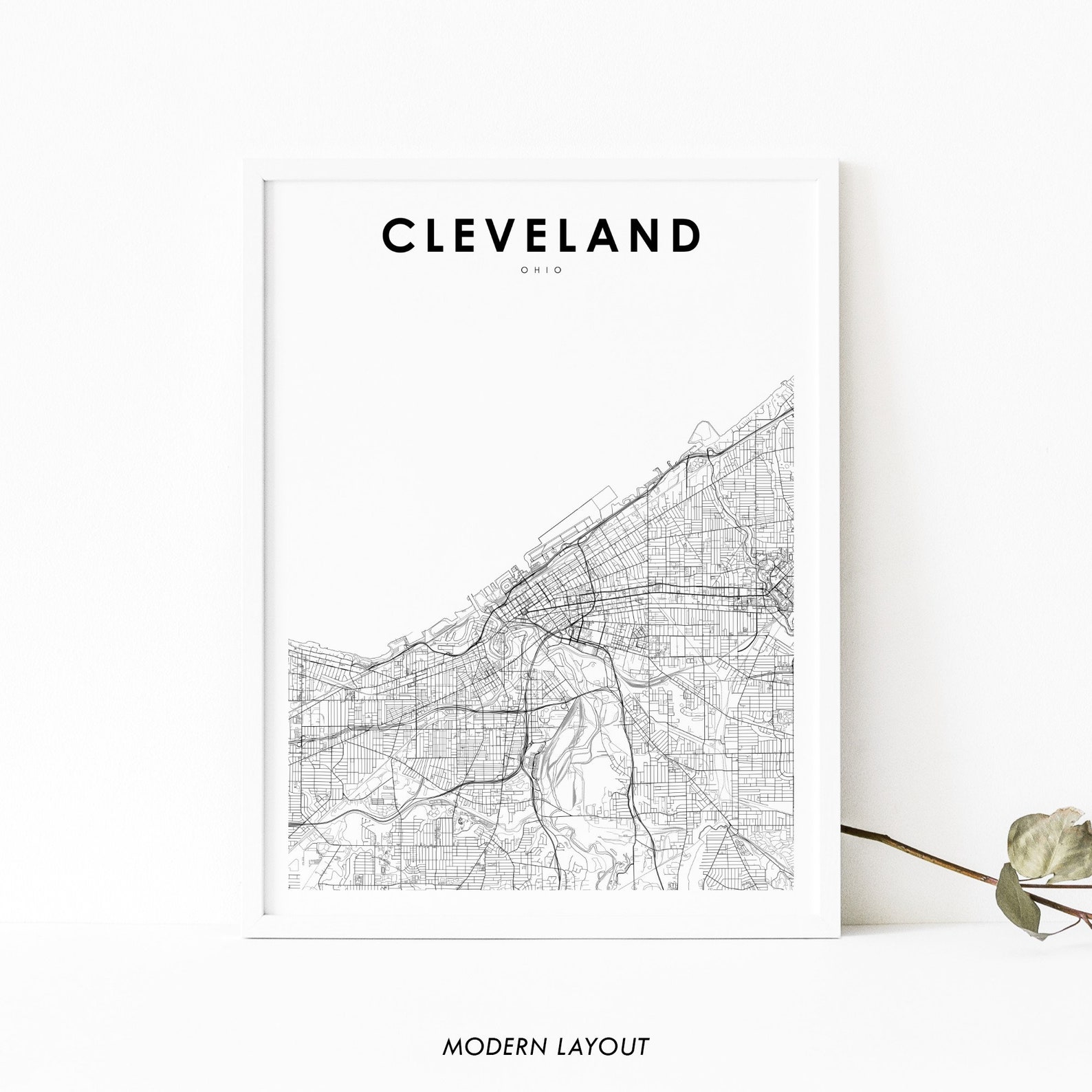 Cleveland OH Map Print, Ohio USA Map Art Poster, Cuyahoga County, City ...