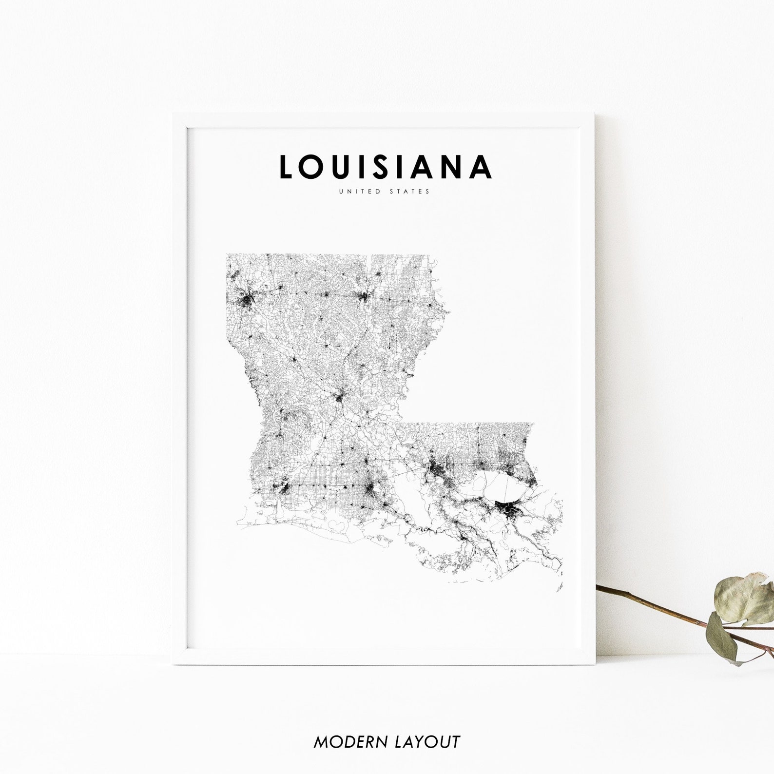 Louisiana Map Print, State Road Map Print, LA USA United States Map Art ...