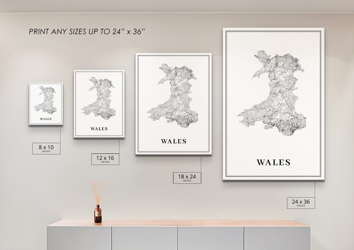 Wales Map Print Road Map Art Poster UK United Kingdom | Etsy