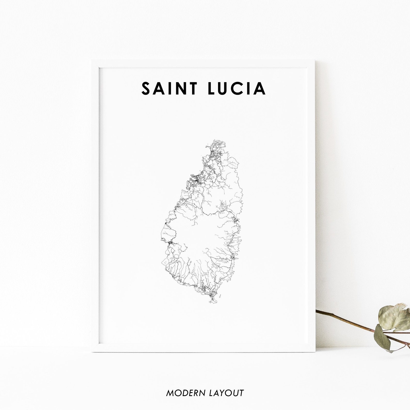Saint Lucia Map Print, Country Road Map Poster, St. Lucia Sainte-lucie ...