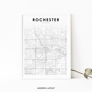Rochester MI Map Print, Michigan USA Map Art Poster, City Street Road ...