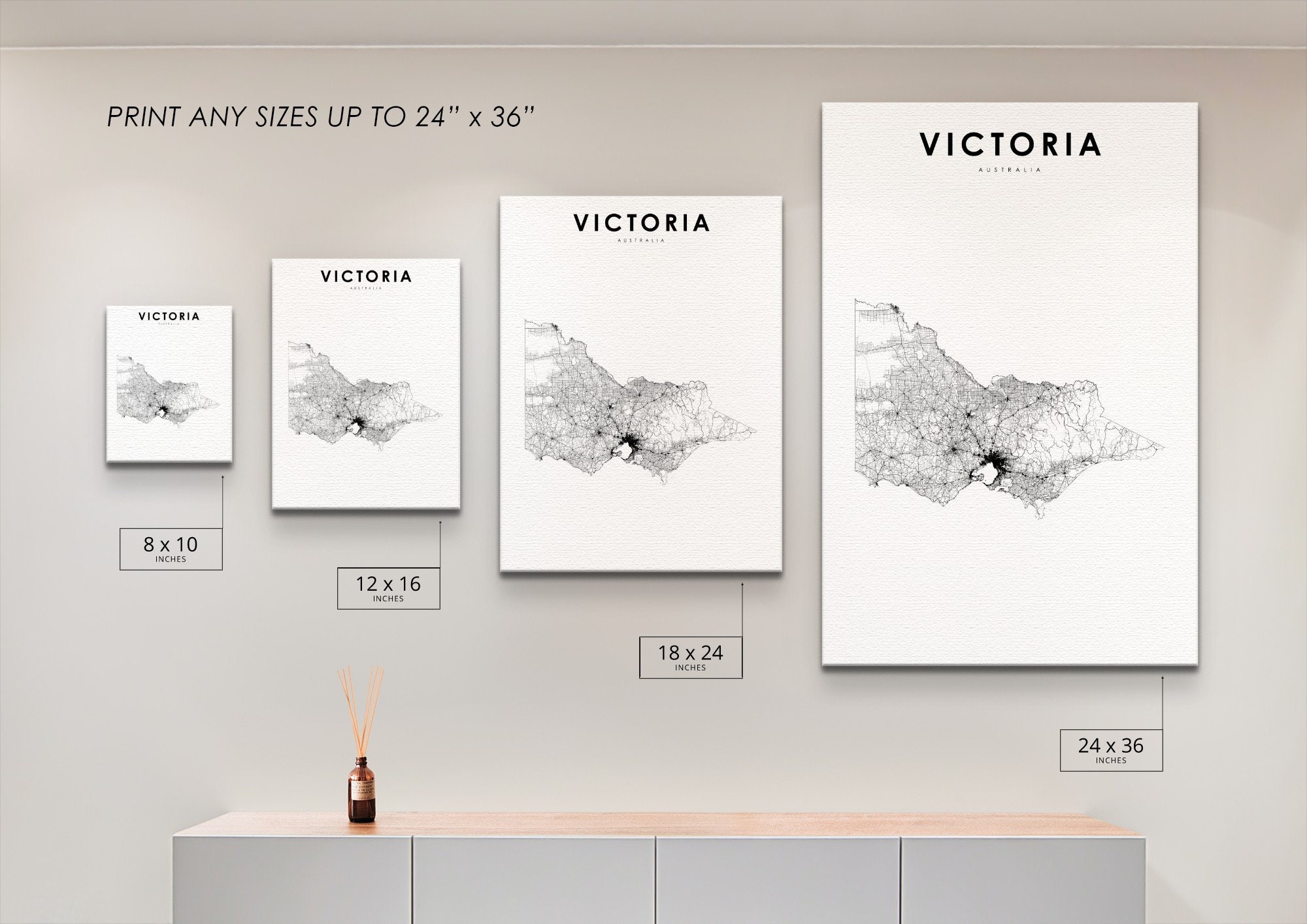Victoria Australia Map Print, Road Map Art Poster, Melbourne VIC, City ...