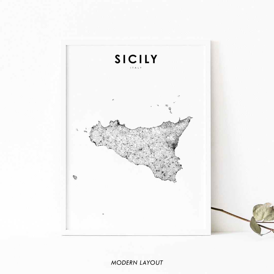 Sicily Italy Map Print, Road Map Art Poster, Sicilia Sicìlia Island ...