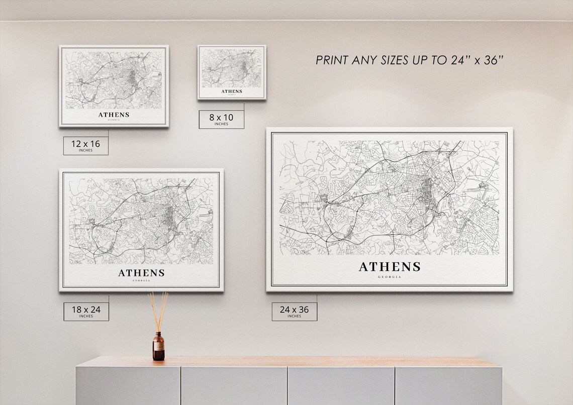 Athens GA Map Print Georgia USA Map Art Poster Athens-clarke | Etsy
