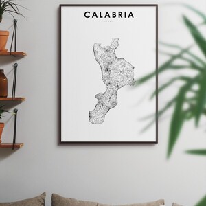Calabria Italy Map Print, Road Map Art Poster, Calàbbria Καλαβρία ...