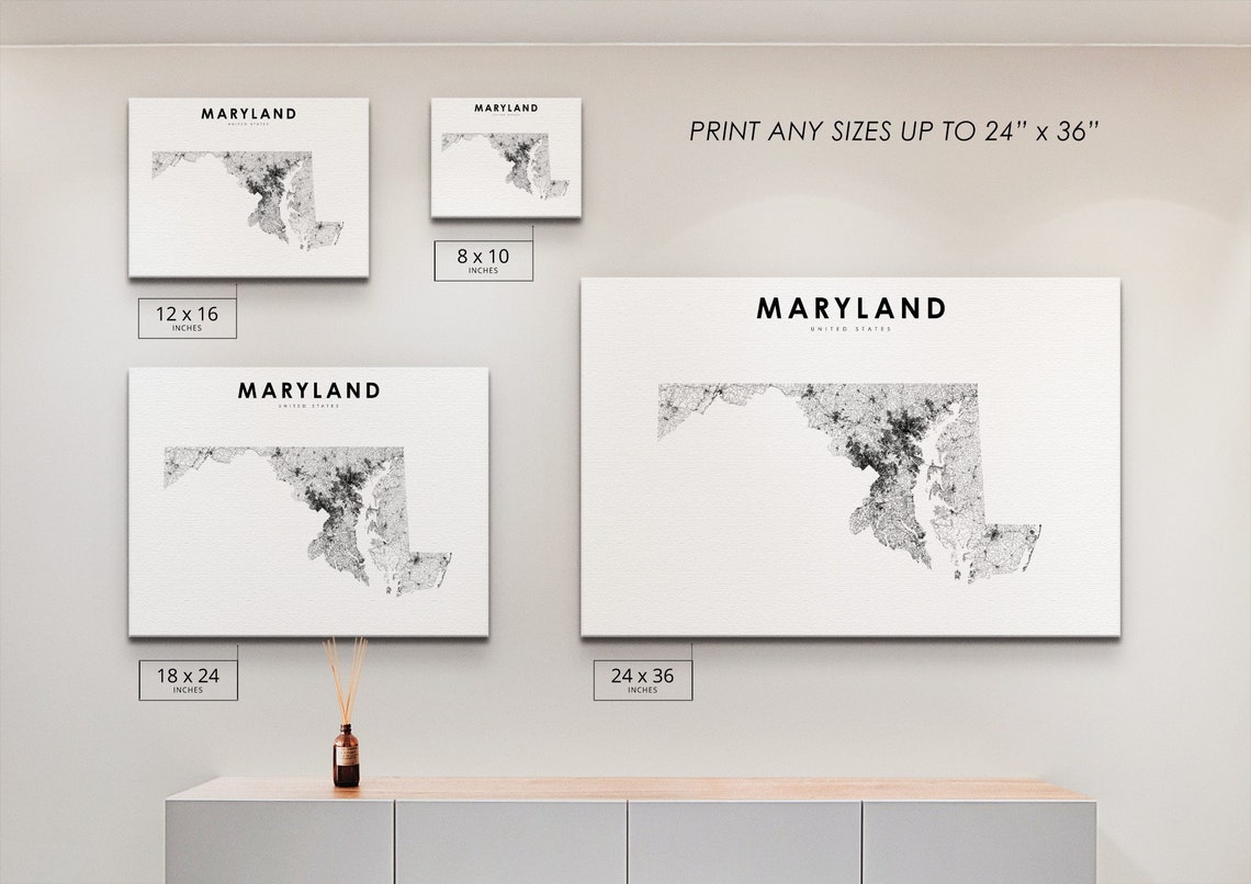 Maryland Map Print, State Road Map Print, MD USA United States Map Art ...