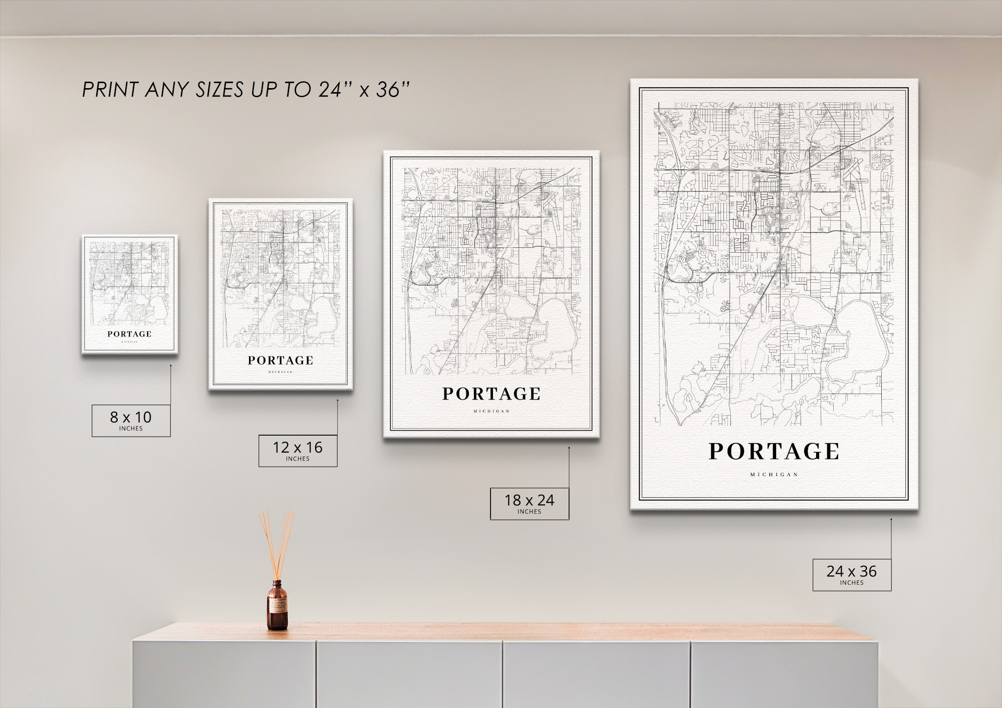 Portage MI Map Print Michigan USA Map Art Poster Kalamazoo - Etsy