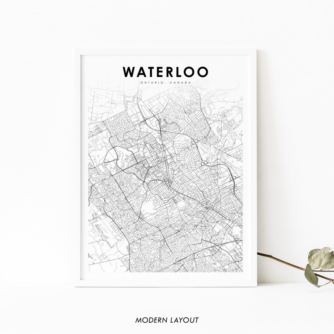 Waterloo Ontario Map Print, ON Canada Map Art Poster, Kitchener, City ...