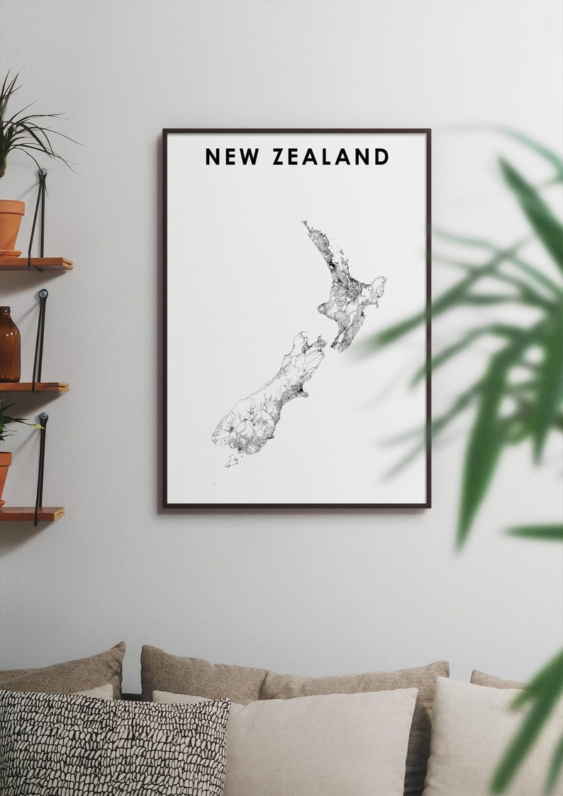 New Zealand Map Print Country Road Map Art Poster NZ | Etsy