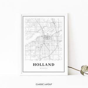 Holland MI Map Print, Michigan USA Map Art Poster, Ottawa Allegan, City ...
